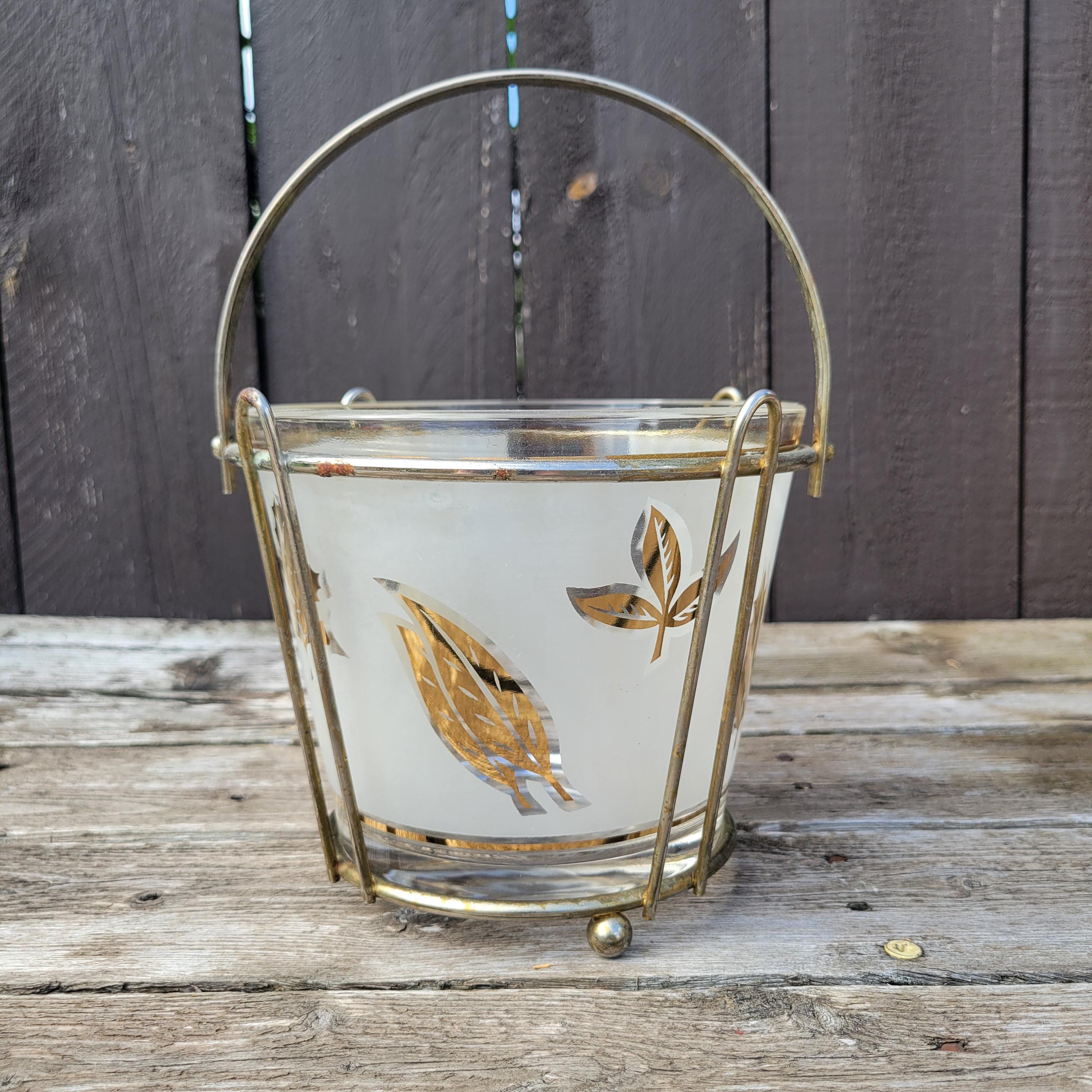 Vintage Libbey Starlyte Ice Bucket: Mid-century Golden Foliage Barware ...