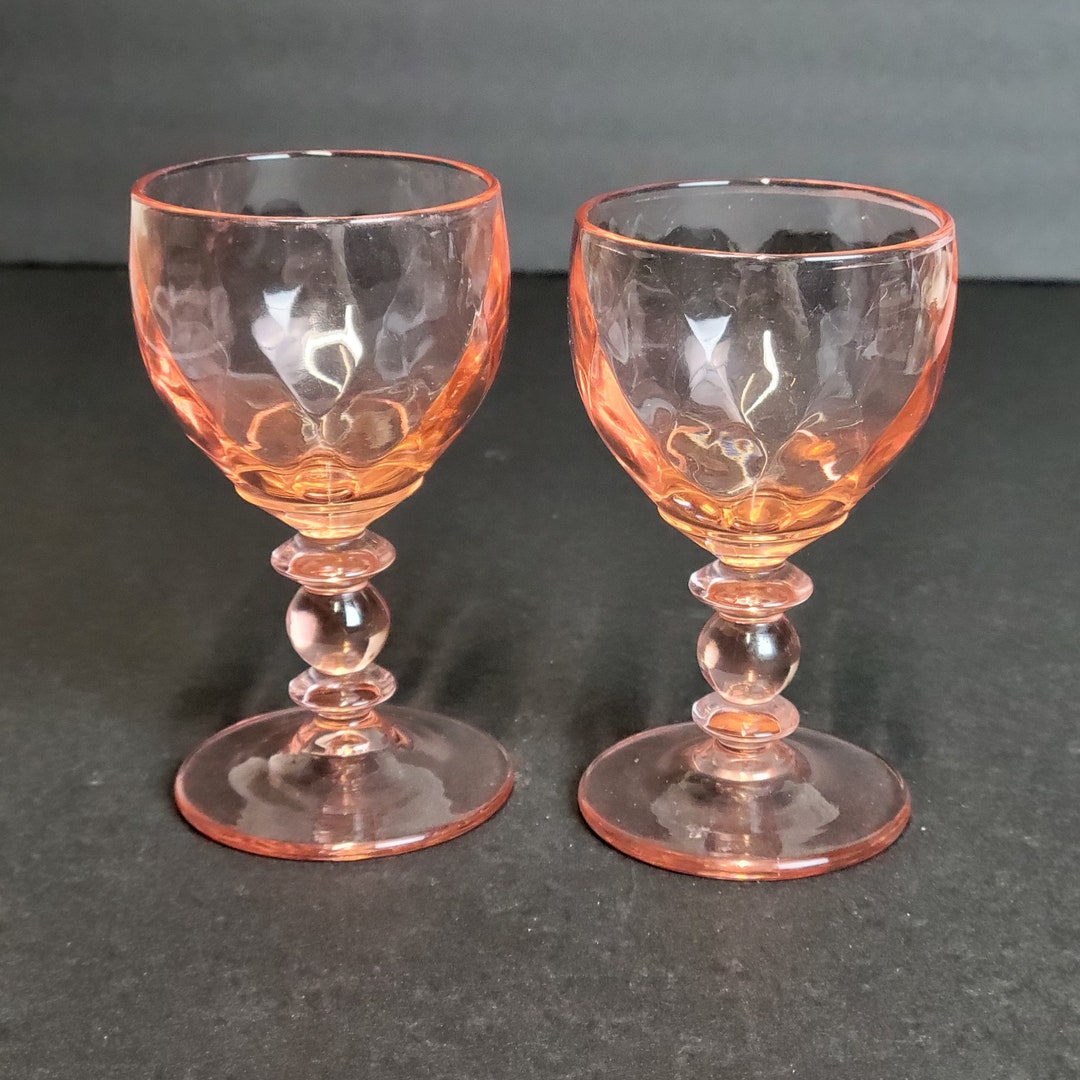 Vintage Pink Depression Cordial Glasses, Set of 2, Teardrop Optic ...