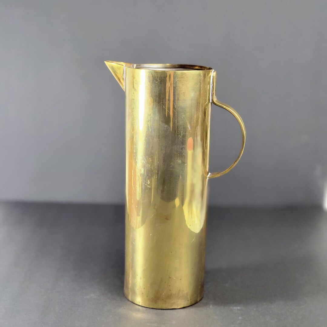 Vintage Brass Pitcher, Tall Cylindrical Jug,handmade in India,applied ...