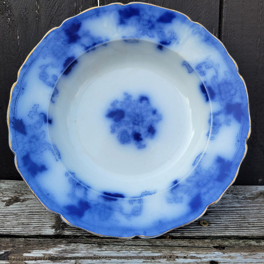 Antique Flow Blue Soup Bowl: J Dimmock Senator Pattern, Gold Gilt Edge ...