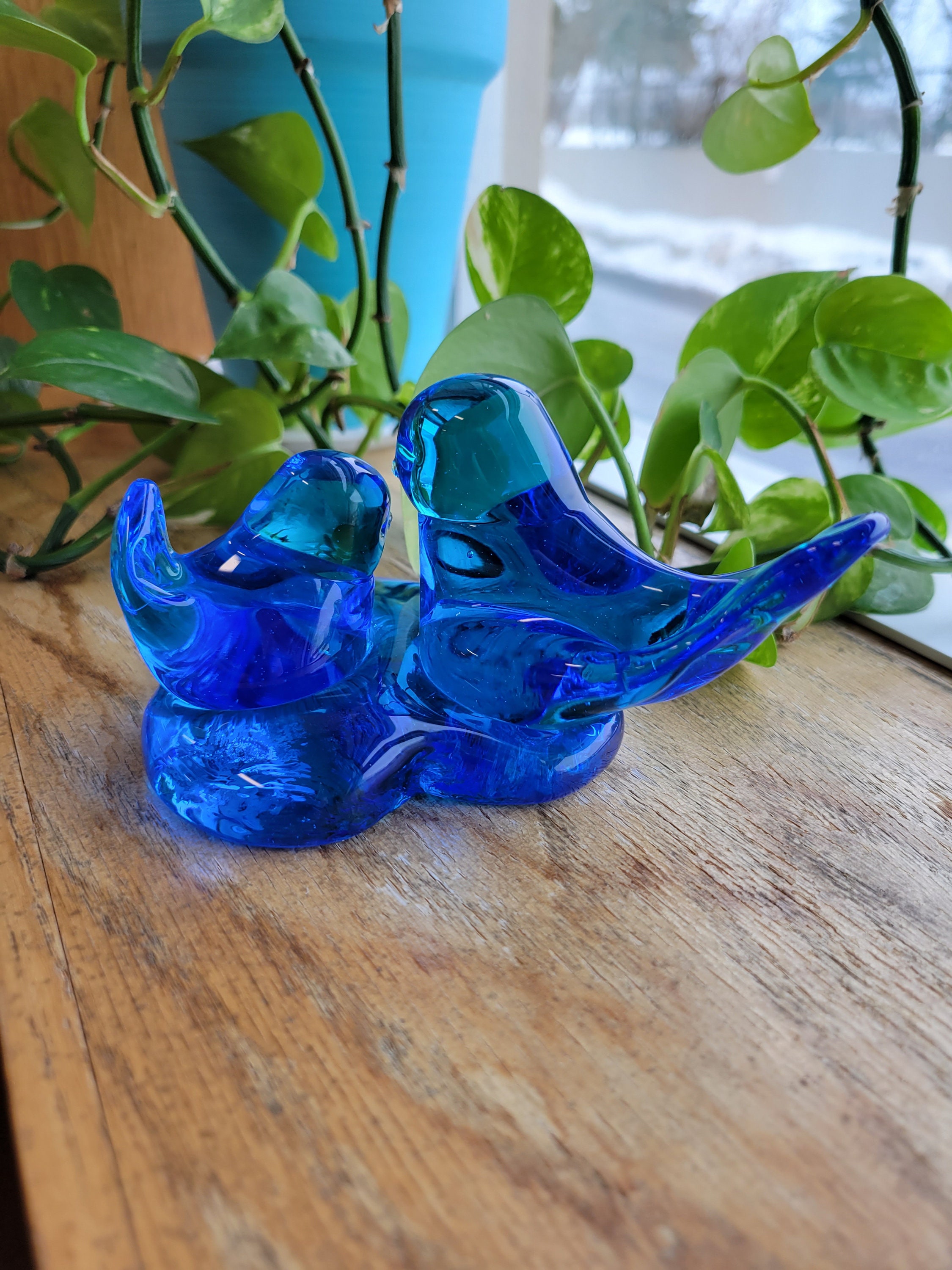 Vintage Art Glass Double Bluebird of Happiness - Leo Ward Signed 1994 ...