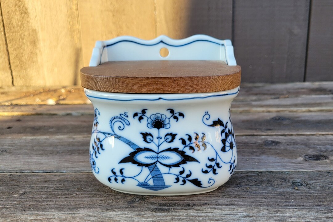 Vintage Blue Danube Porcelain Saltbox With Wooden Lid, Blue Onion Salt ...
