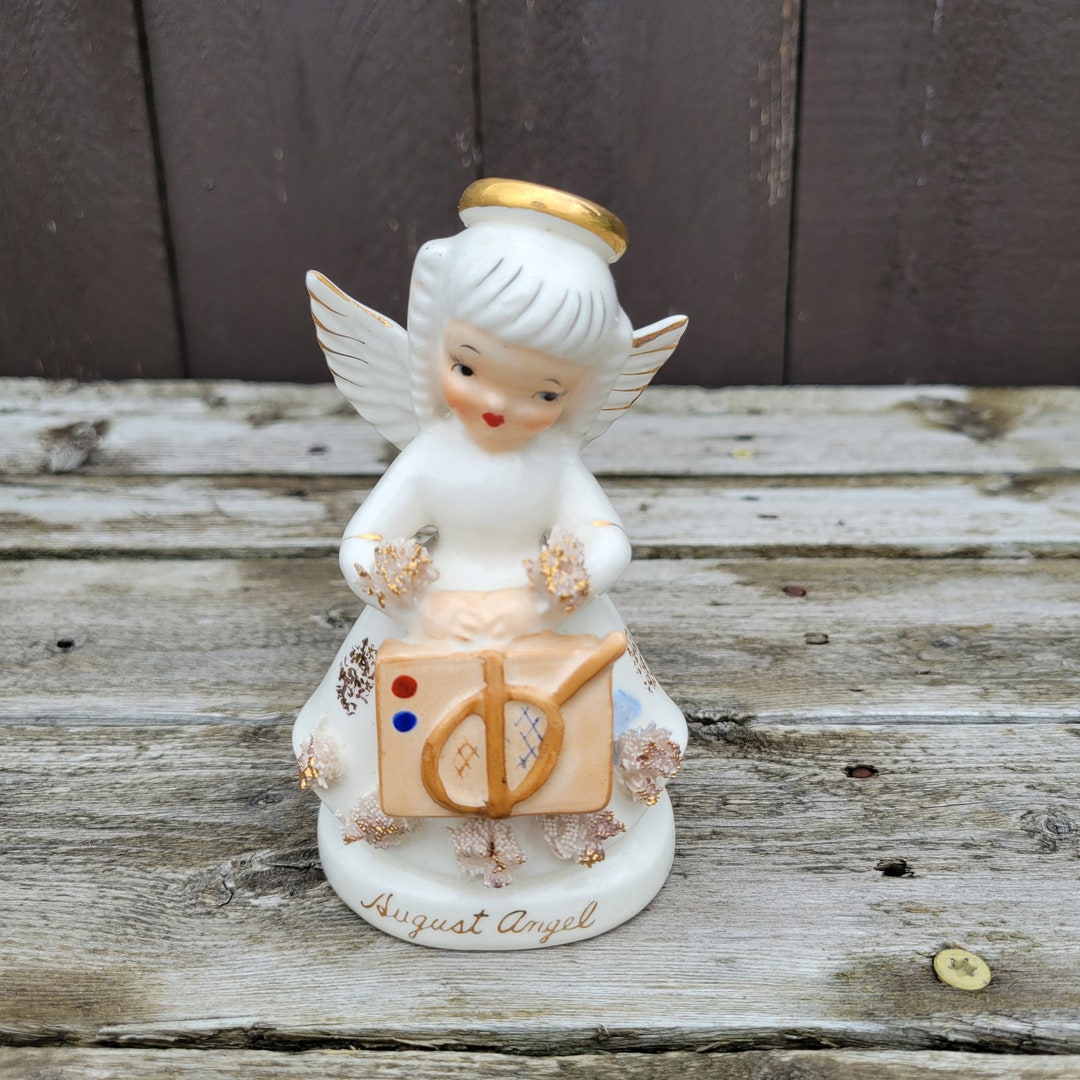 Vintage Napco August Angel Figurine: Handpainted Tennis Angel, Made in ...