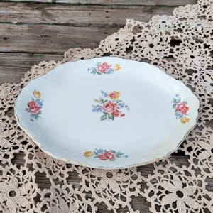 Vintage Scio Pottery Co hazel Pattern Cabbage Rose Oval Serving Platter ...