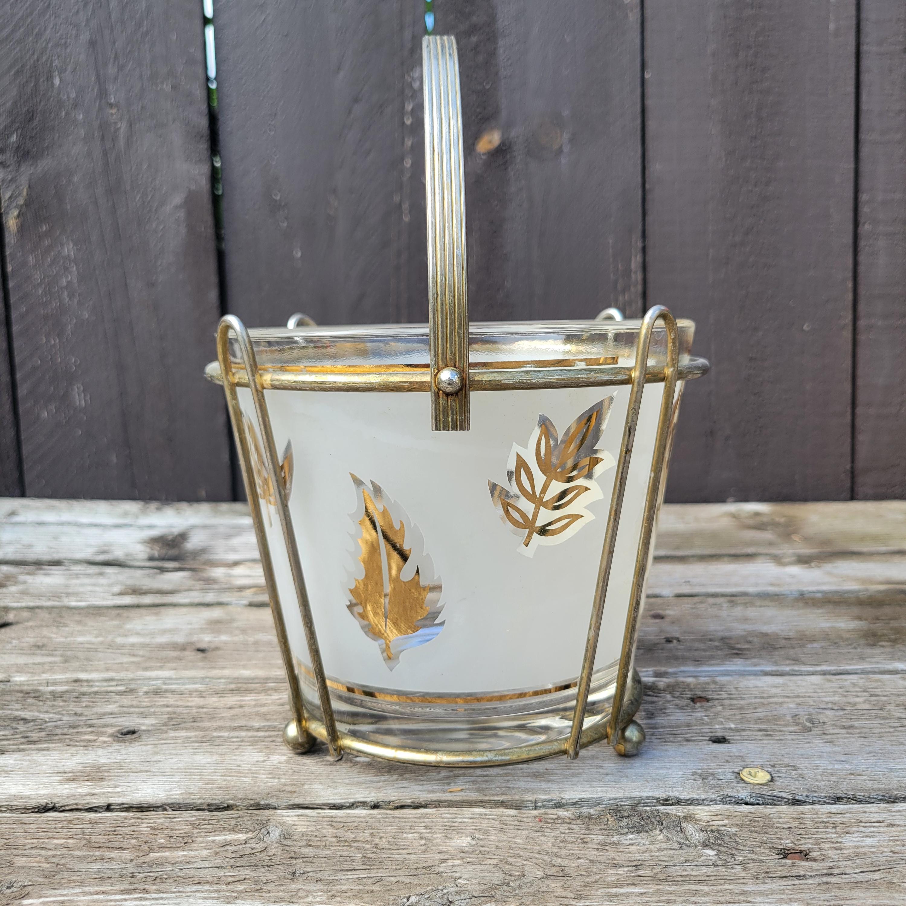 Vintage Libbey Starlyte Ice Bucket: Mid-century Golden Foliage Barware ...