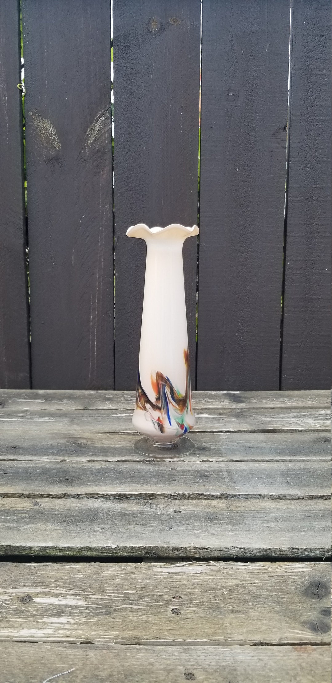 Vintage Dalian Art Glass Vase: Mid-century White Cased Swirl Vase - Etsy
