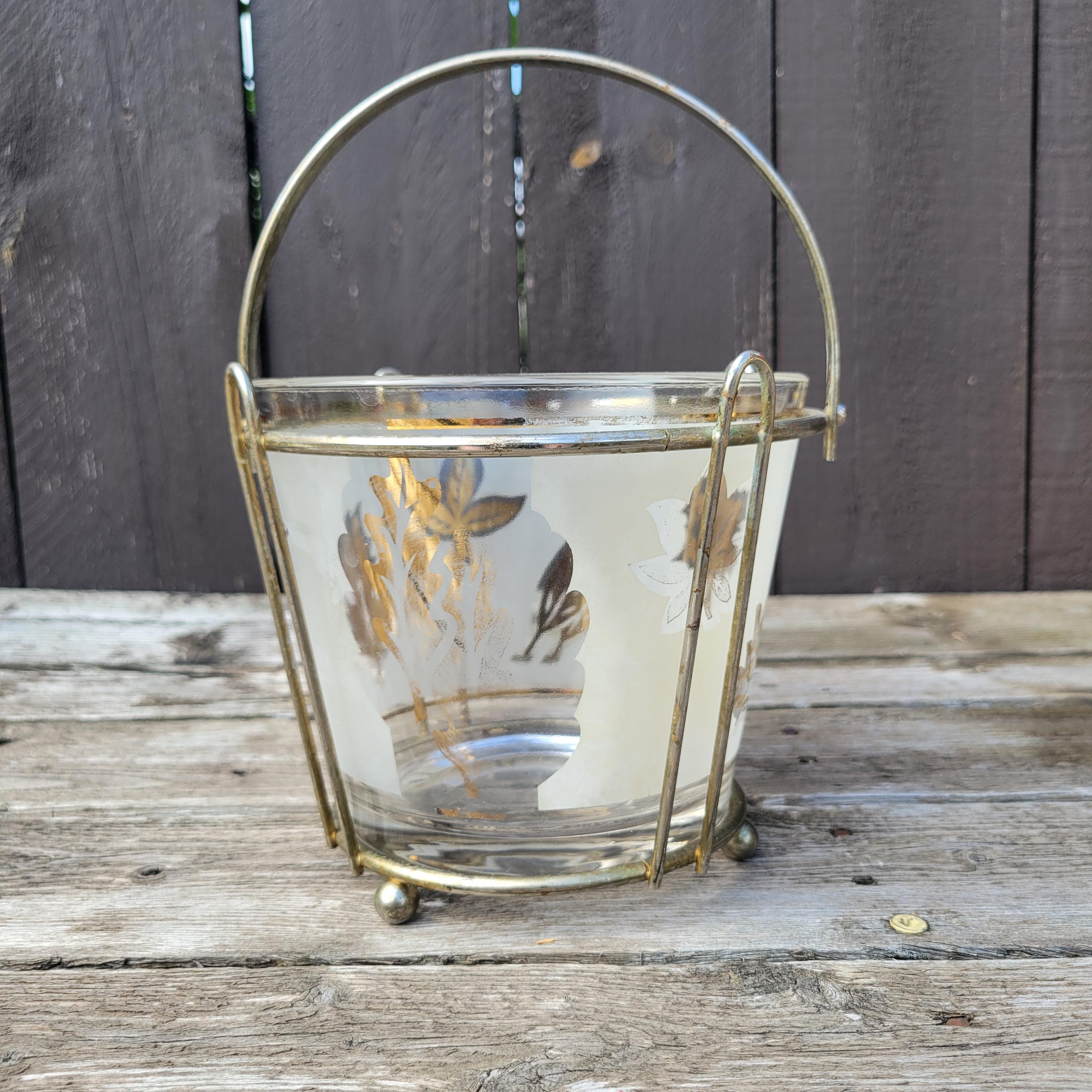 Vintage Libbey Starlyte Ice Bucket: Mid-century Golden Foliage Barware ...