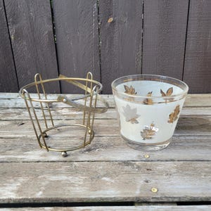 Vintage Libbey Starlyte Ice Bucket: Mid-century Golden Foliage Barware ...