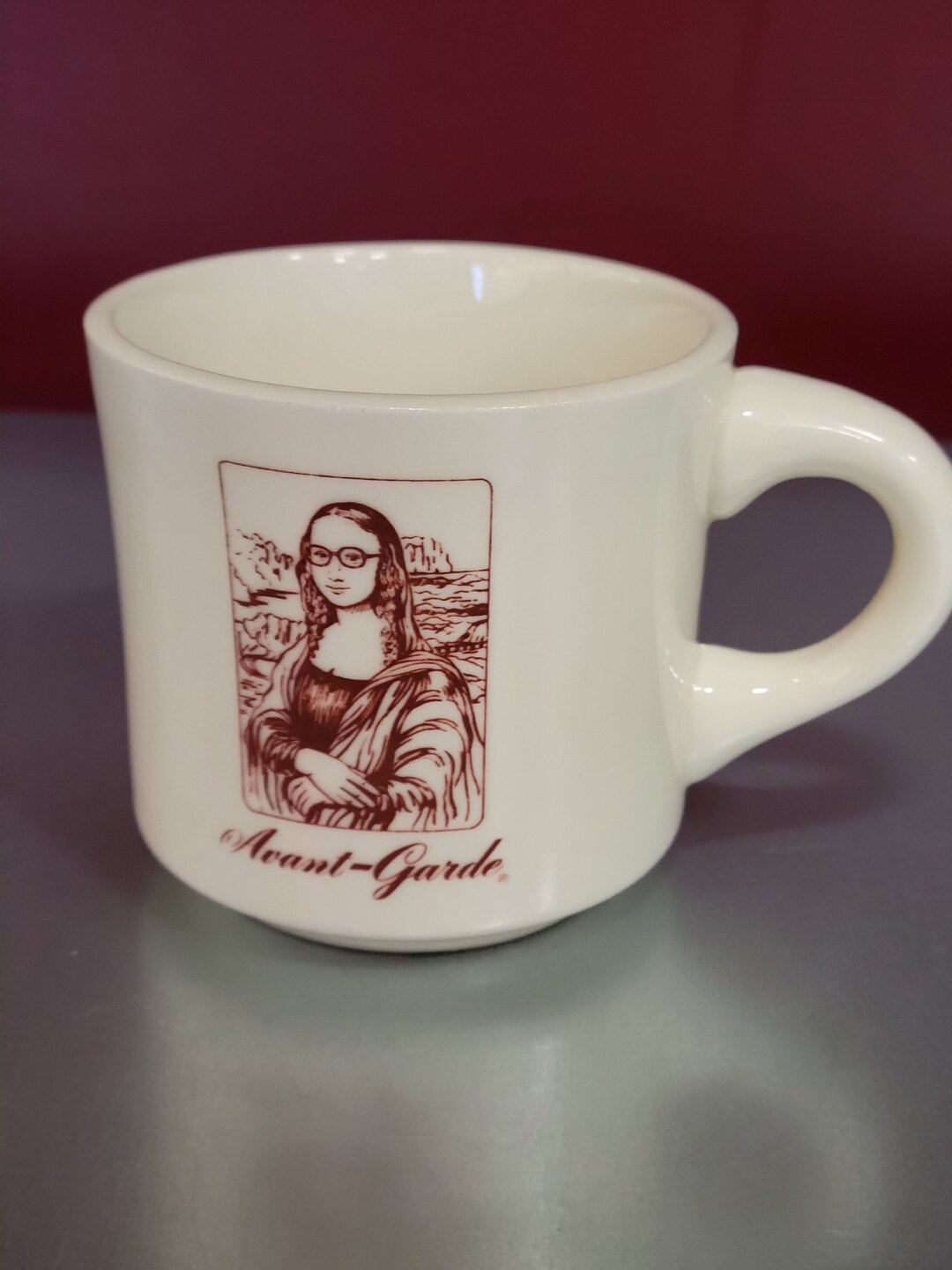 Vintage Stoneware Advertising Mug, Avant Garde Glasses Mug, Sam Mazer ...