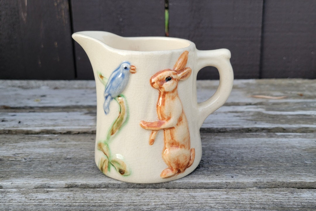Vintage Weller Pottery Bluebird and Bunny Creamer, 1920s Zona Period ...