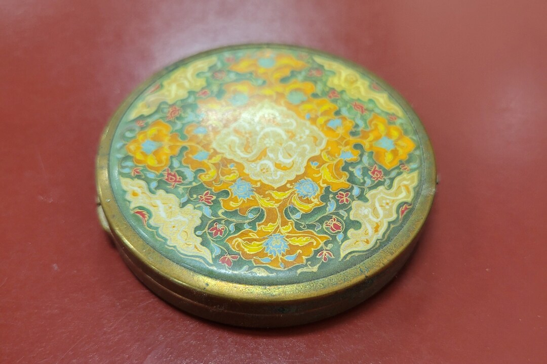 Vintage Coty "air Spun" Powder Compact: Brass Enamel Tapestry, Art Deco ...