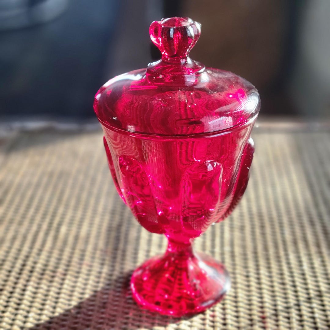 Vintage Viking "epic" Ruby Red Compote With Lid, 6 Petal Pedestal Art ...