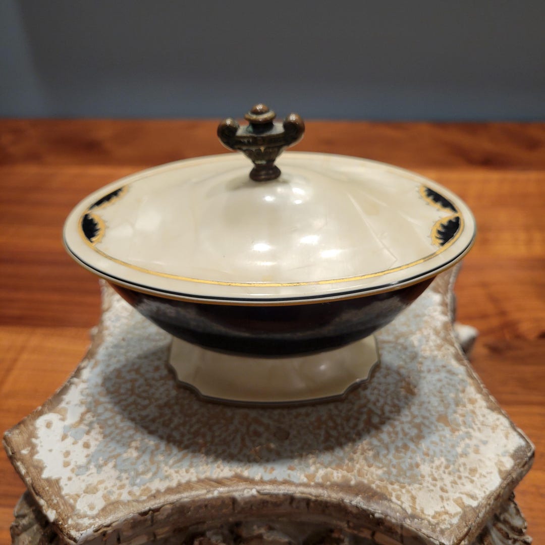 Antique Art Deco Celluloid Vanity Box: Sheraton Black & Ivory, Gold ...