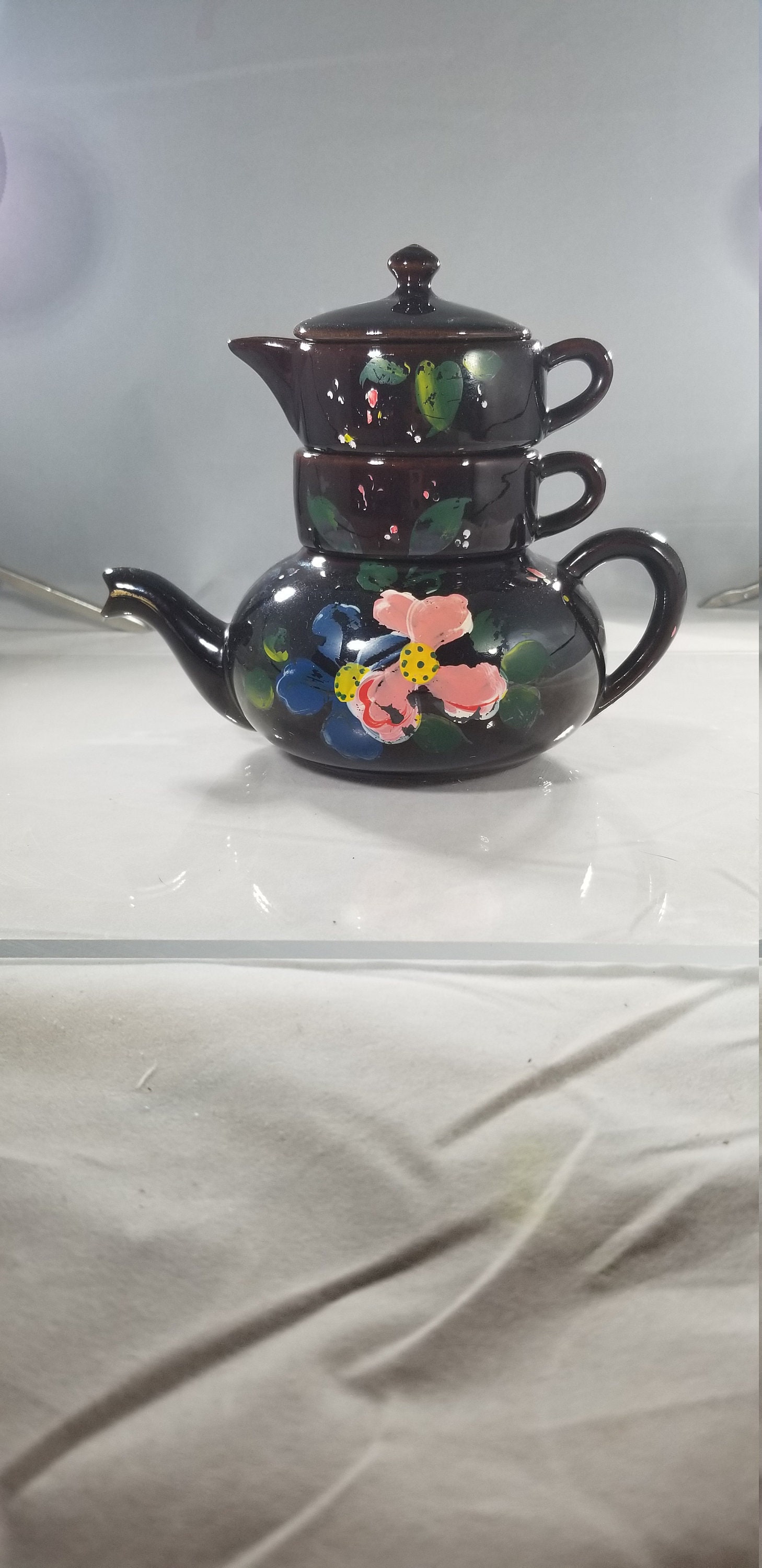 Vintage Japanese Redware Stacking Tea Set 3 Piece Tea | Etsy