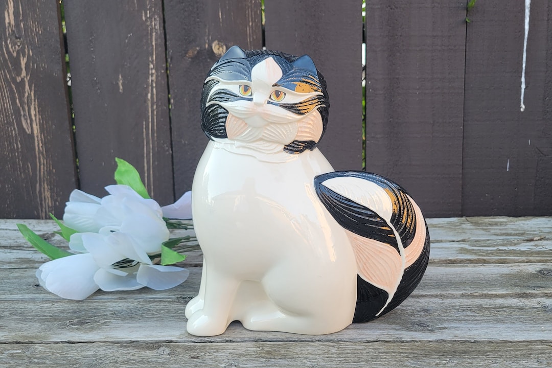 Vintage Goebel Porcelain Cat, Persian Black White and Pink, Signed by ...