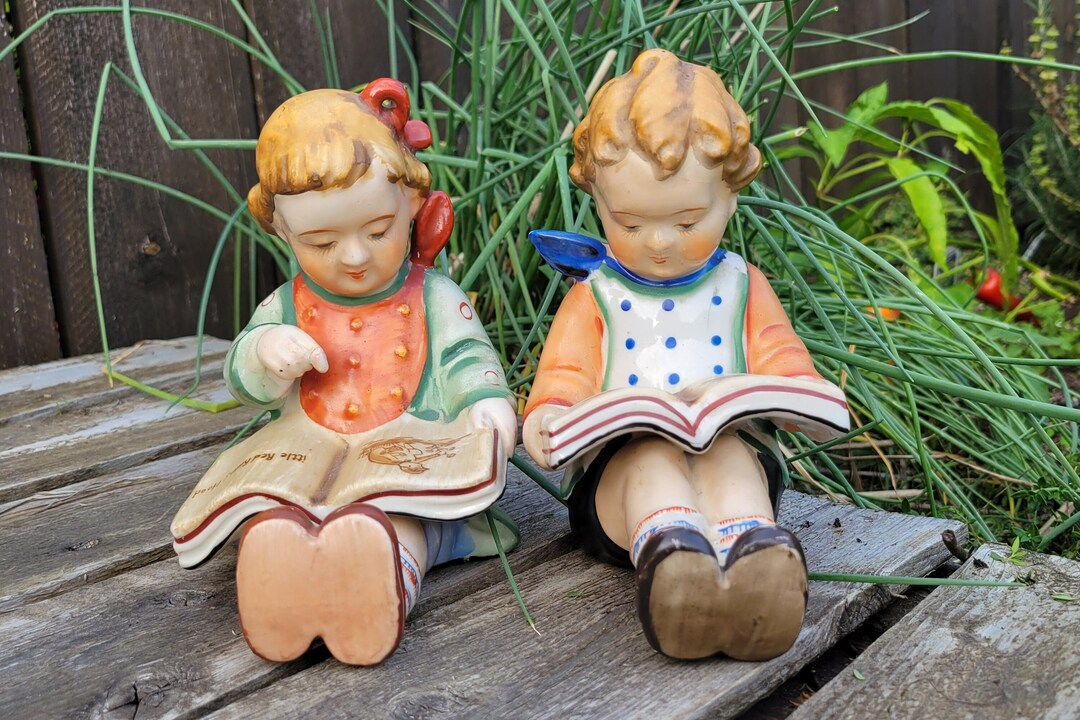 Vintage Girl and Boy Reading Bookends, Gold Castle Occupied Japan ...