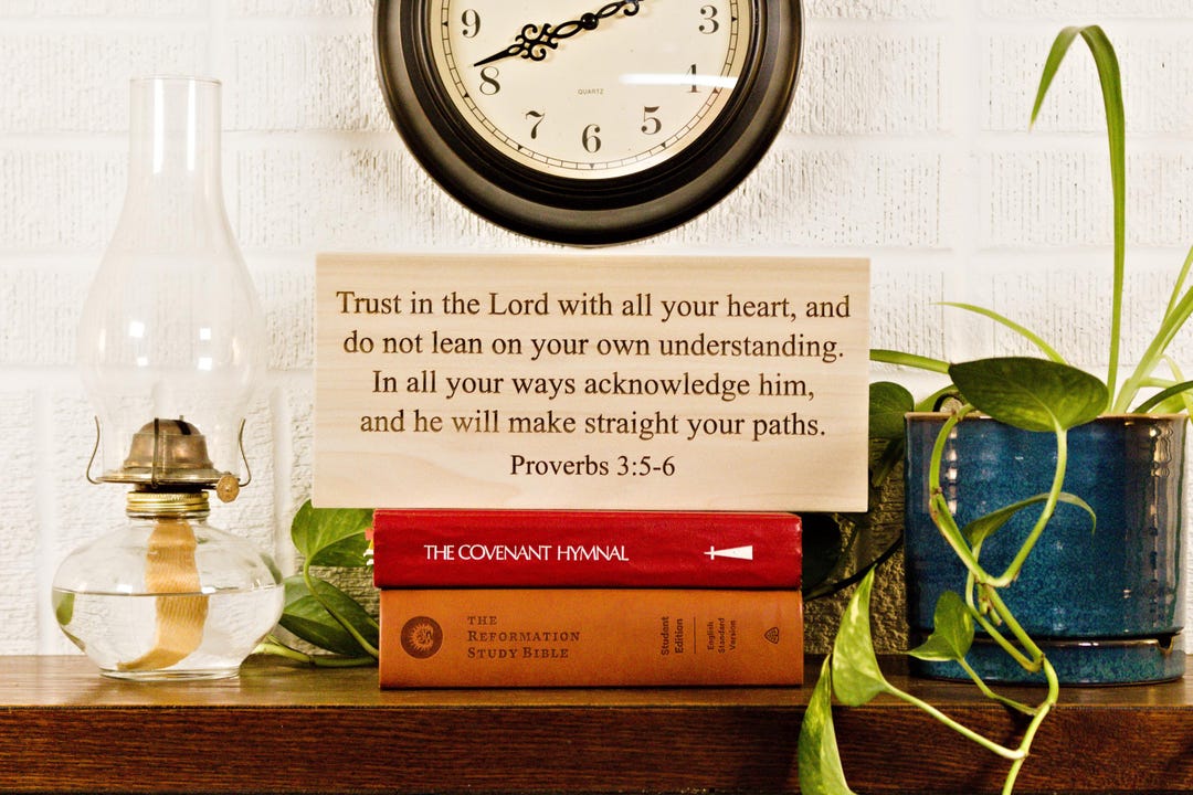 Proverbs 3:5-6 Wood Sign | Engraved Bible Verse Wall Art - Scripture ...