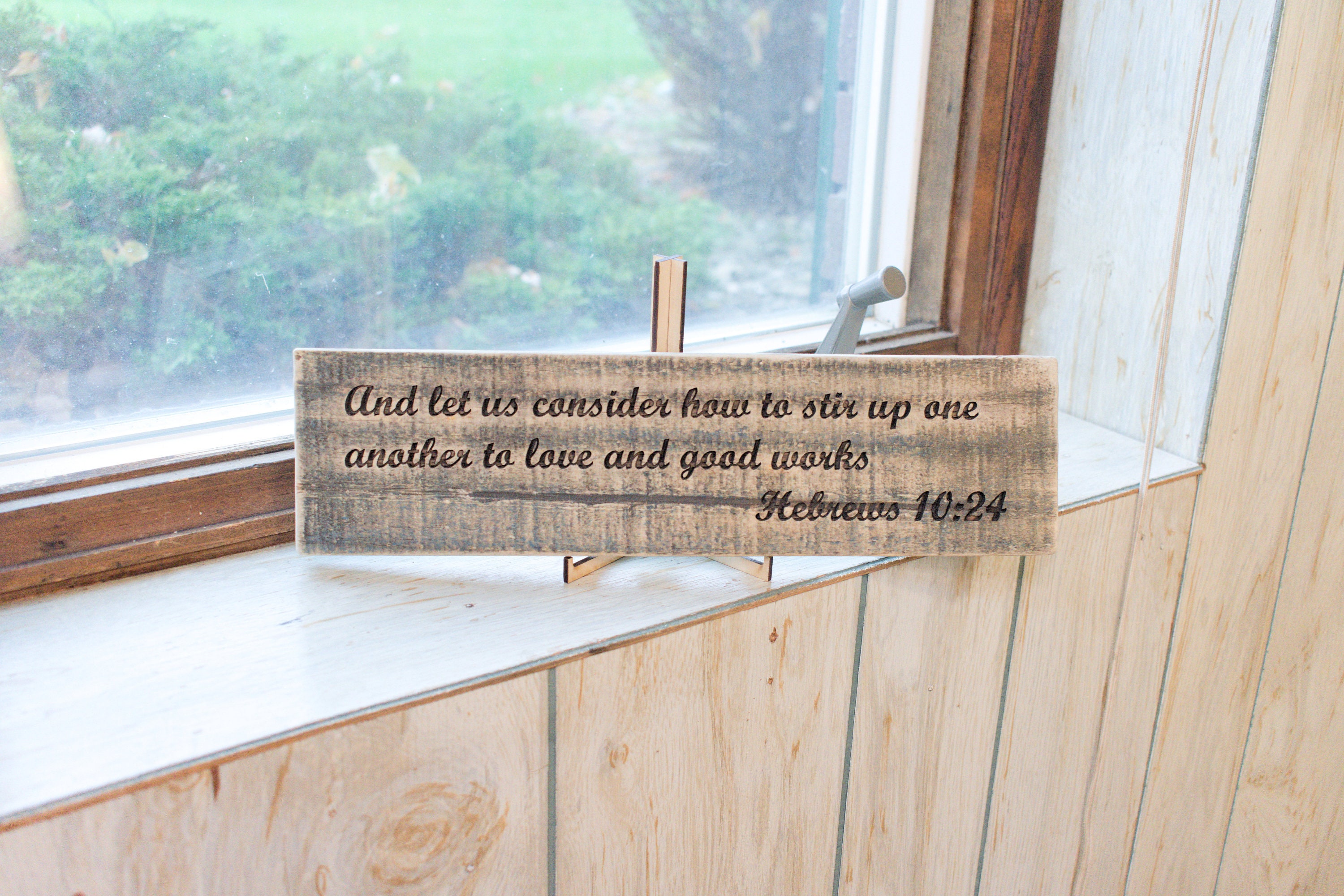 Hebrews 10:24 Wall Art | Rustic Wooden Sign Engraved Bible Verse Home ...