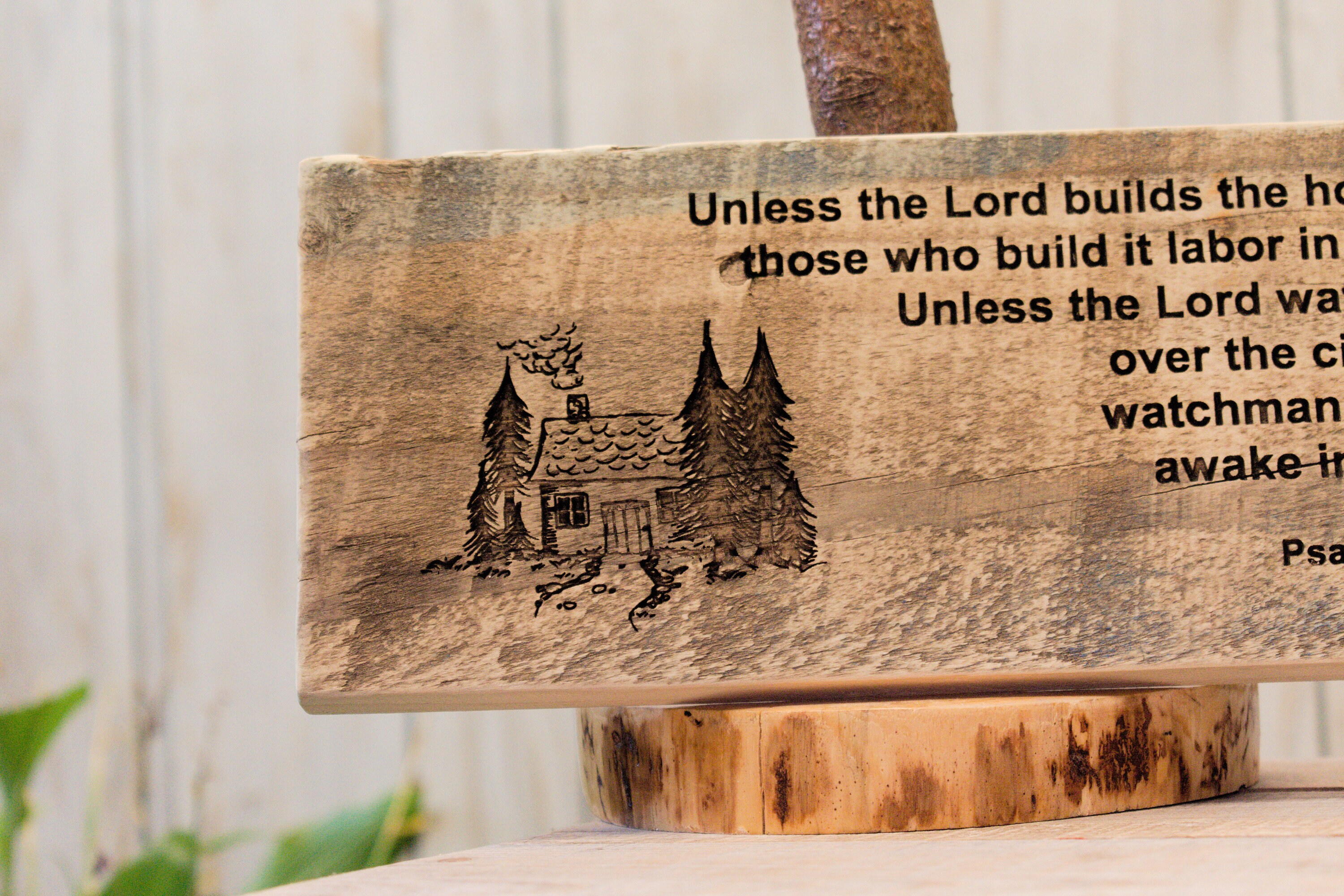 Psalm 127:1 Engraved Wooden Sign | Rustic Bible Verse Decor - Etsy