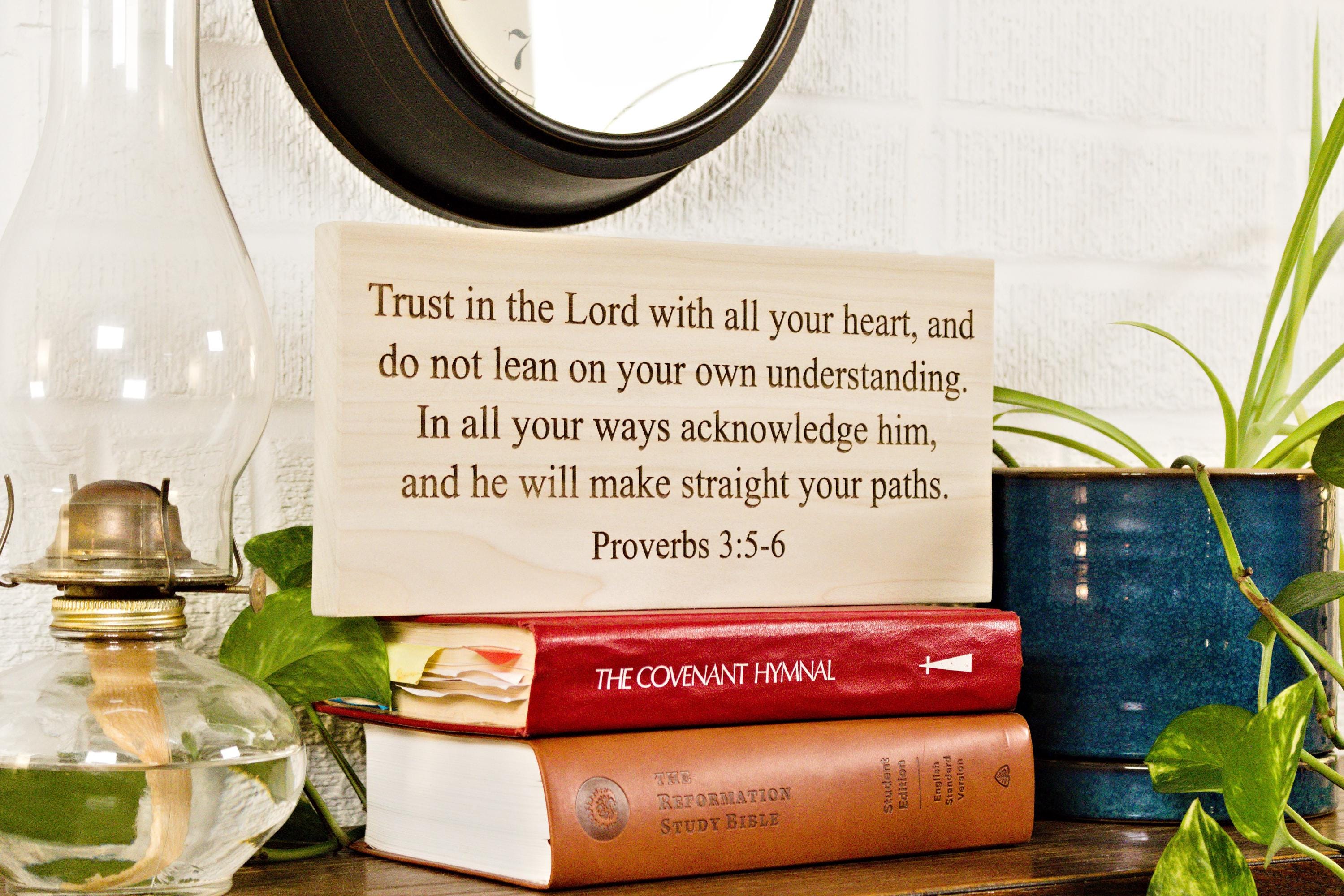 Proverbs 3:5-6 Wood Sign | Engraved Bible Verse Wall Art - Scripture ...