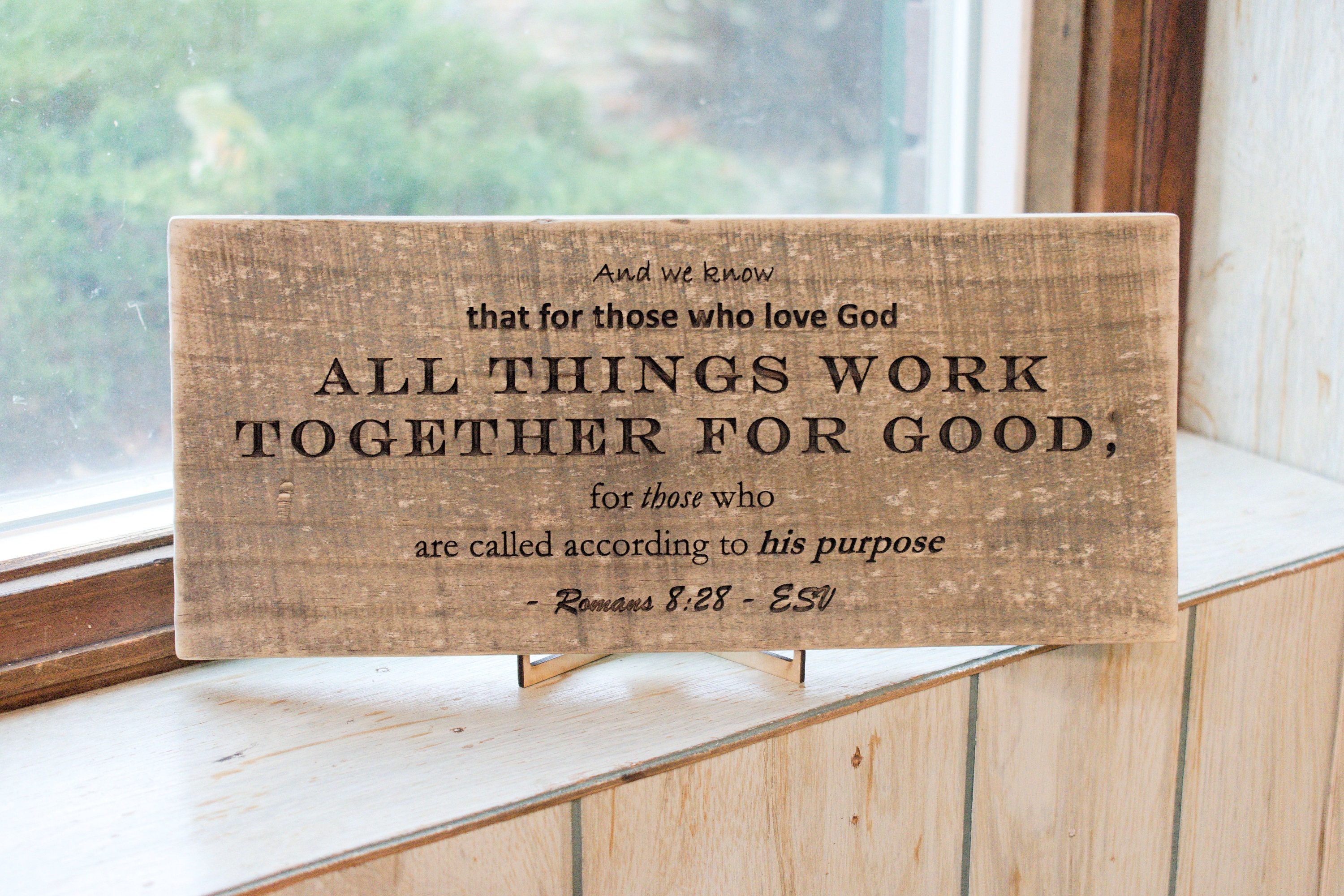 Romans 8:28 Wall Art Rustic Wooden Sign With Engraved Bible Verse Home ...