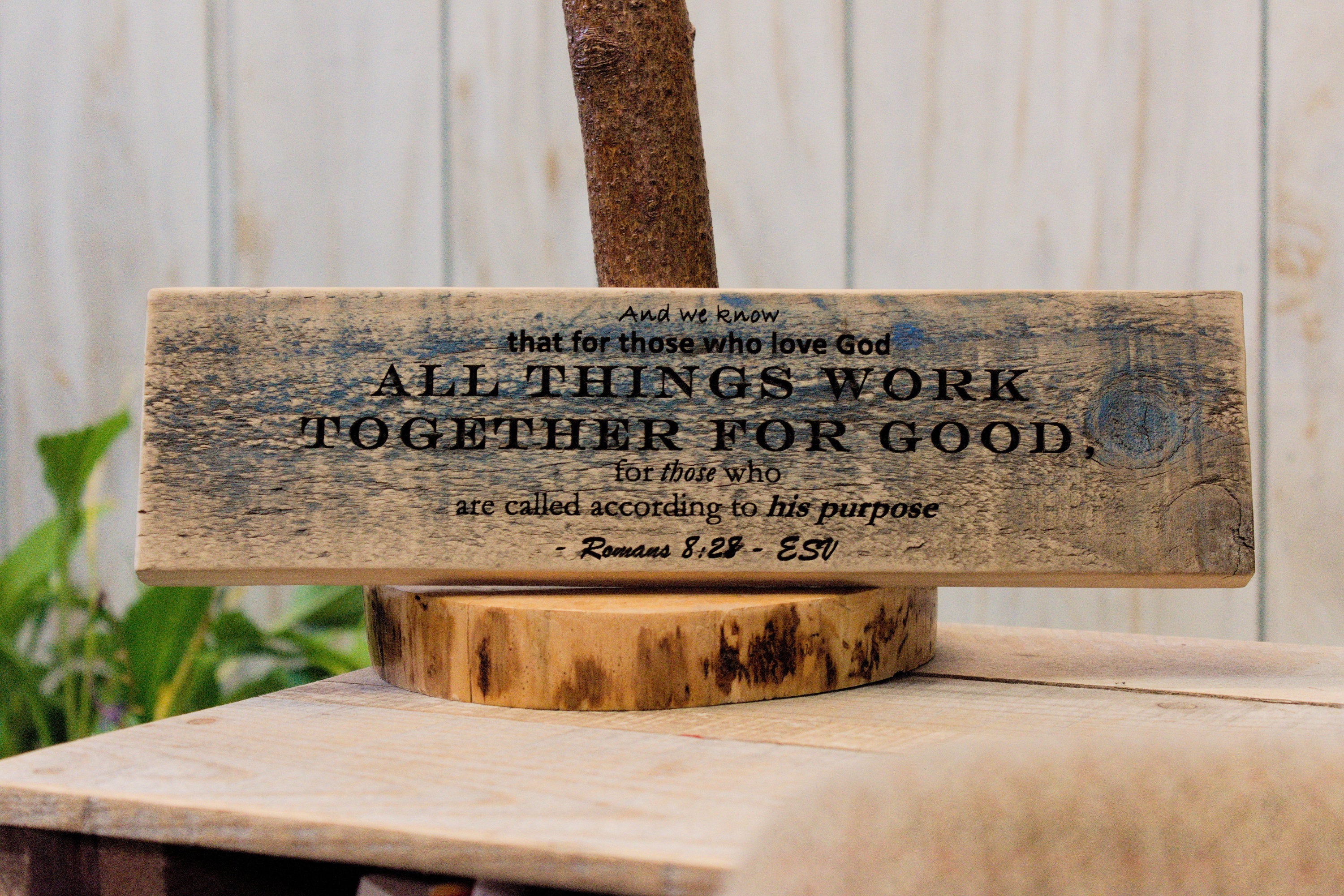 Romans 8:28 Wall Art Rustic Wooden Sign With Engraved Bible Verse Home ...