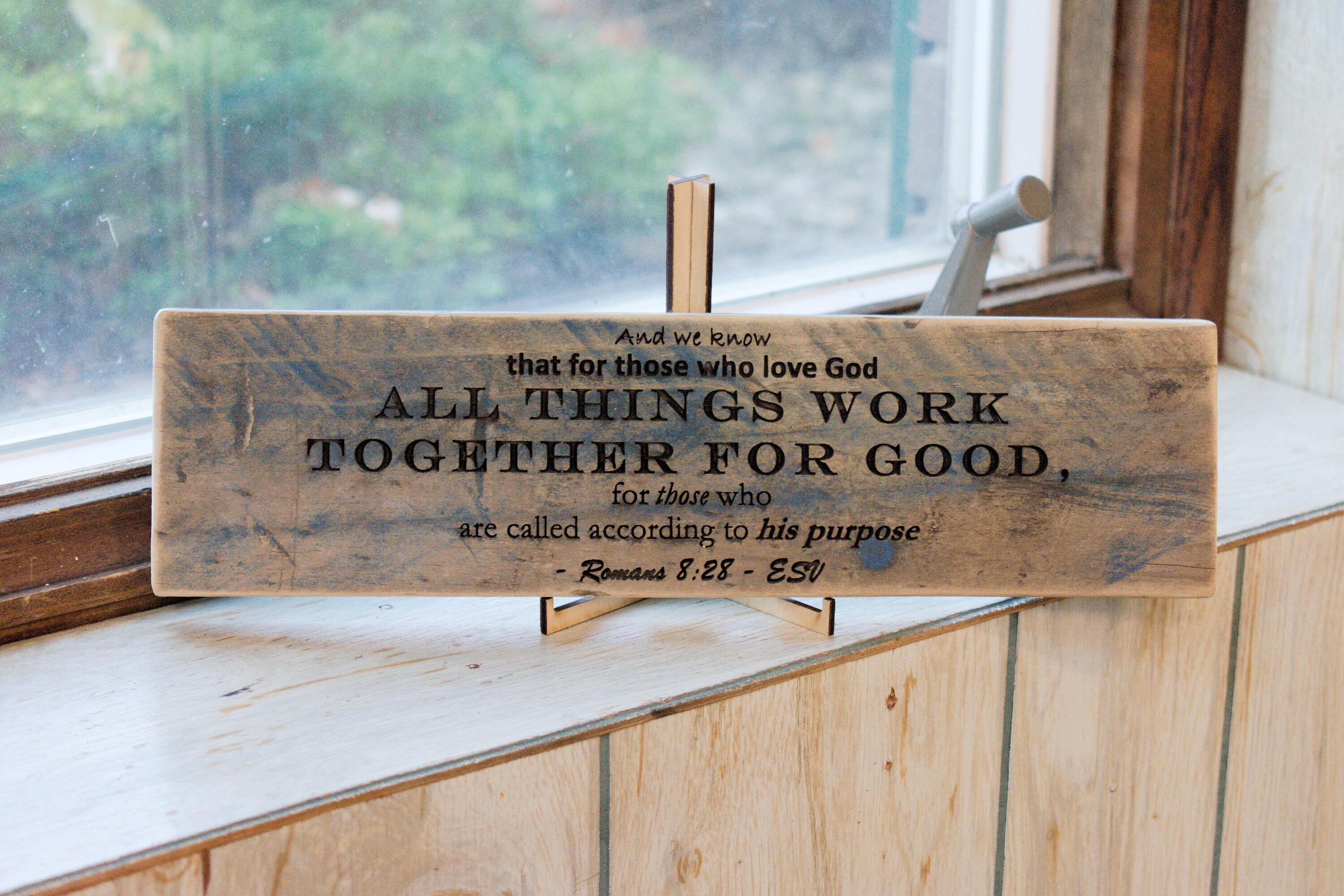 Romans 8:28 Wall Art Rustic Wooden Sign With Engraved Bible Verse Home ...