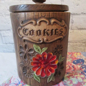 Vintage Treasure Craft Faux Wood Tree Stump Ceramic Cookie Jar Retro ...
