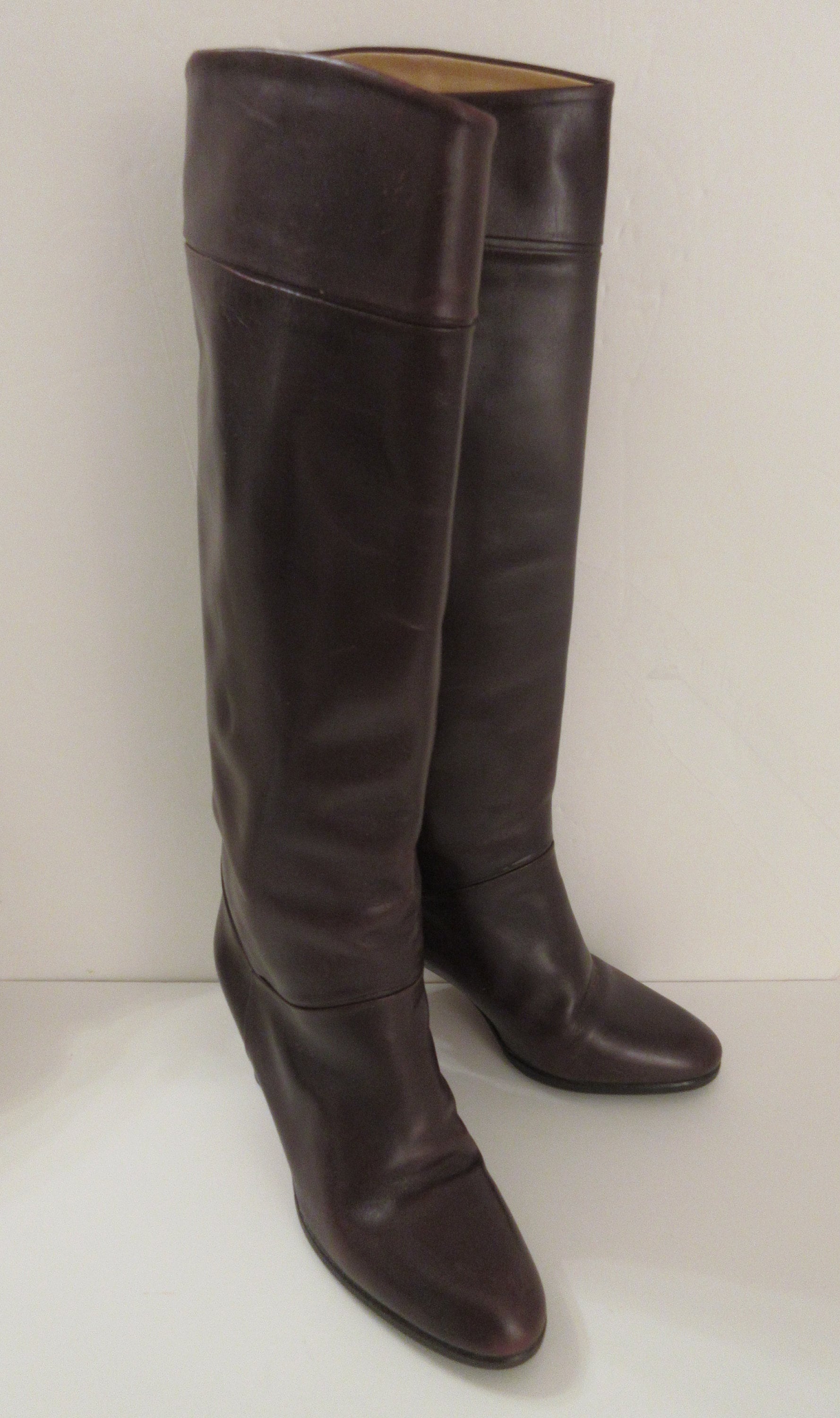 Vintage 1980s Sexy Tall High Heel Cordovan Color Italian Leather Boots ...