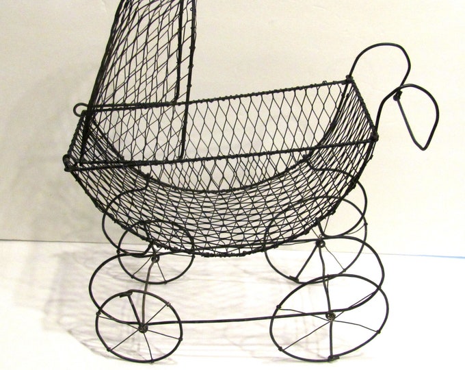 Wire Baby Carriage Buggy Basket on Wheels/ Vintage Photo Prop/ Baby ...