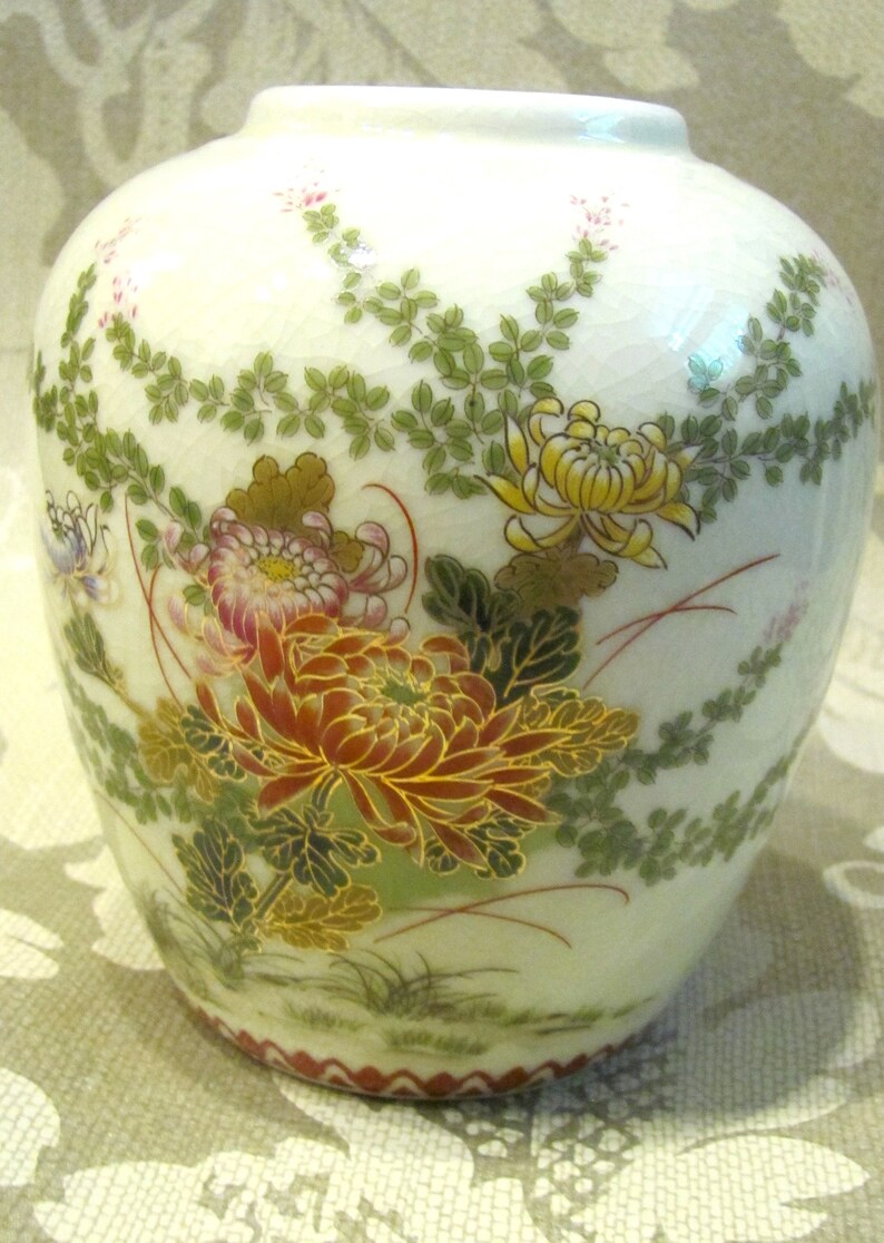 Vintage Japanese SHIBATA TOKI Ceramic Porcelain Chrysanthemum Vase Gold ...