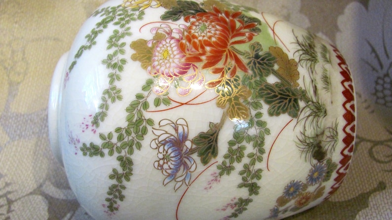 Vintage Japanese SHIBATA TOKI Ceramic Porcelain Chrysanthemum Vase Gold ...
