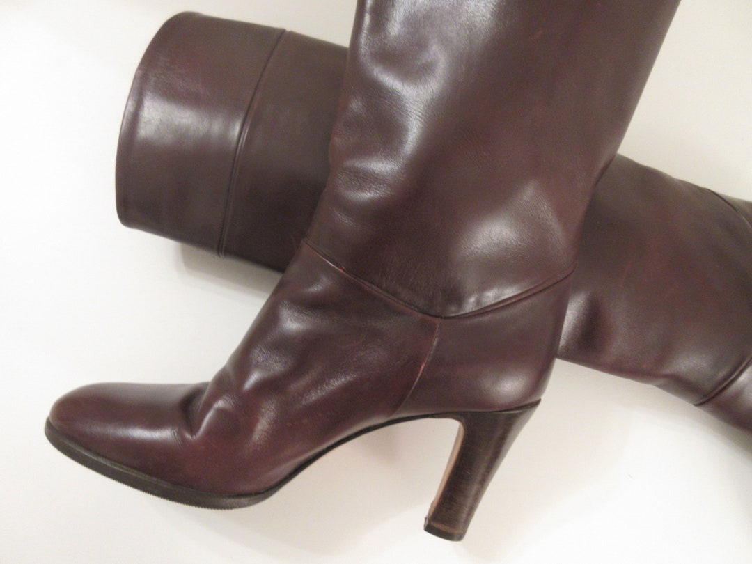 Vintage 1980s Sexy Tall High Heel Cordovan Color Italian Leather Boots ...
