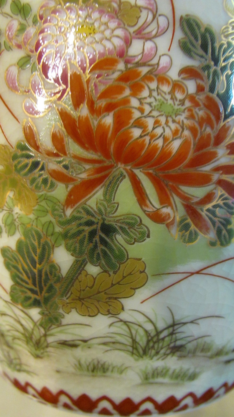 Vintage Japanese SHIBATA TOKI Ceramic Porcelain Chrysanthemum Vase Gold ...