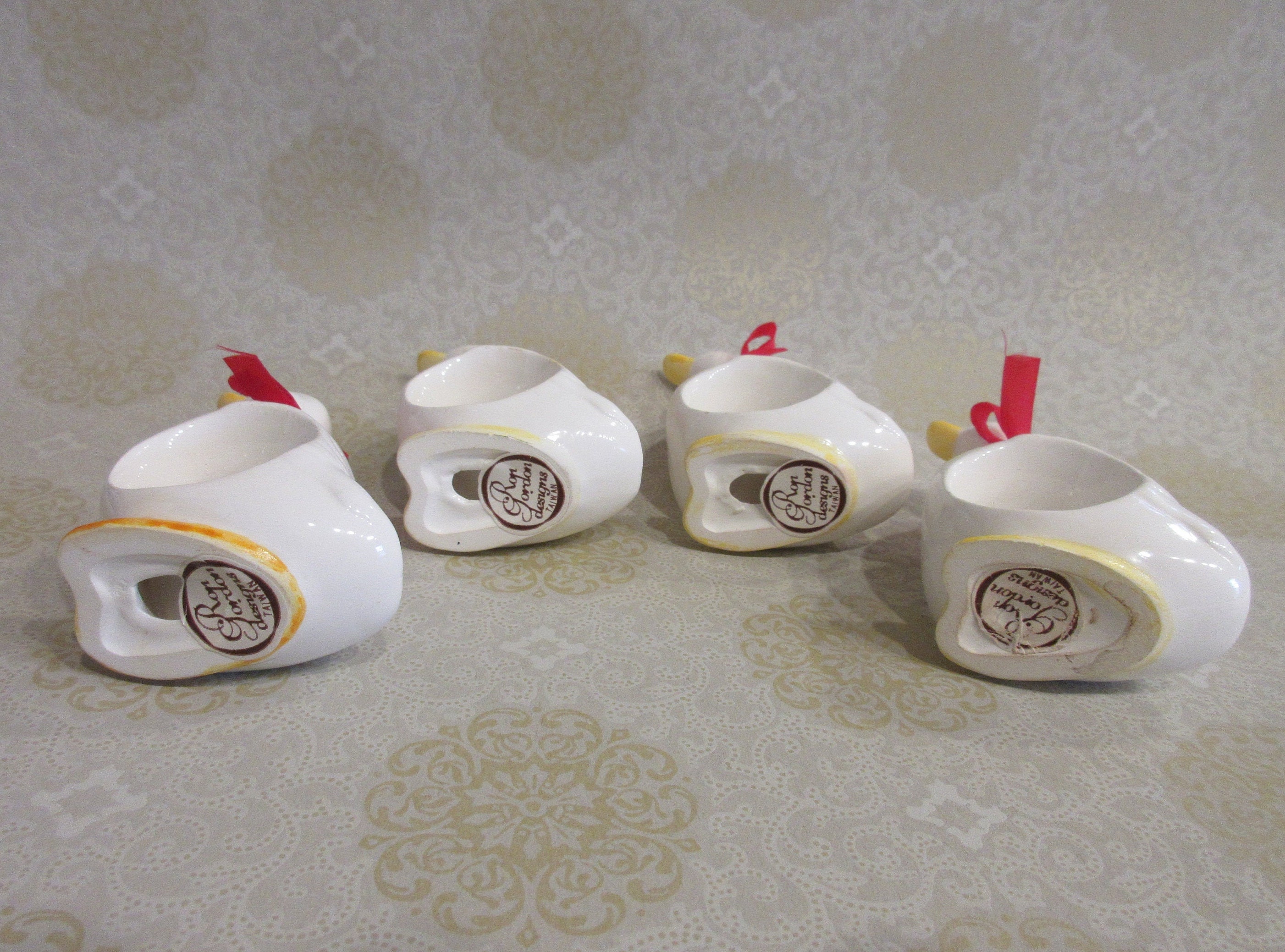Set of 4 Ron Gordon White Ceramic Duck/goose Figural Napkin Rings ...