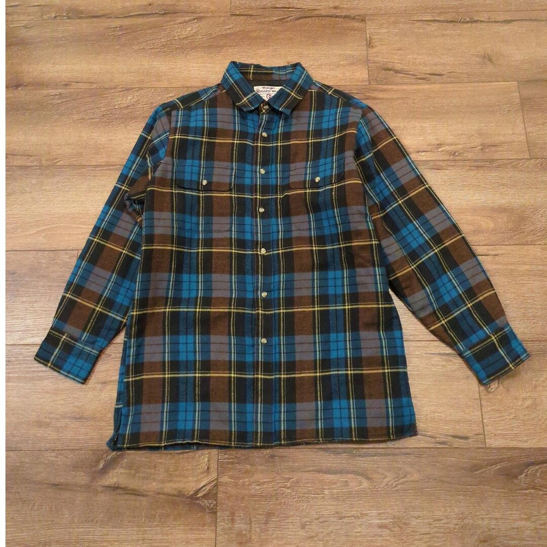 VTG Wrangler Rugged Wear Men Large Quilt Lined Button up Shacket Plaid ...