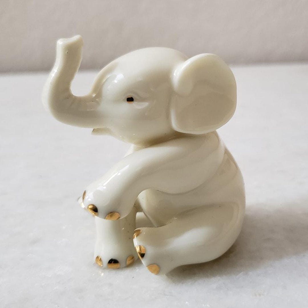 Lenox Elephant Porcelain Figurine Trunk up Off-white 24k Gold Hand ...