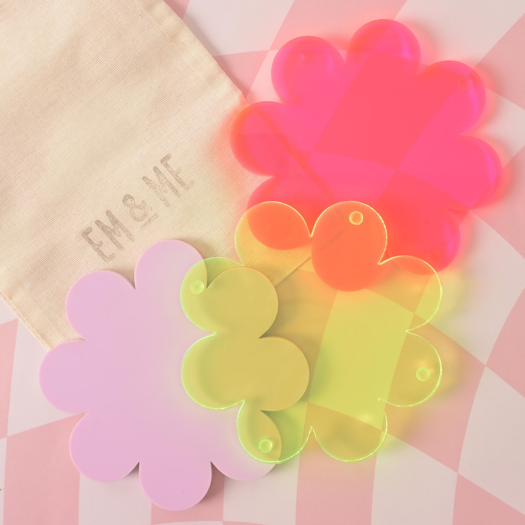 Flower Coaster or Trivet, Fluorescent Green, Fluorescent Pink and ...