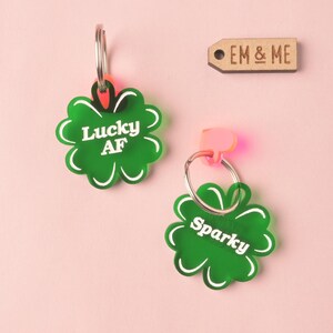 Lucky AF, Shamrock, 4 Leaf Clover Personalized Pet Tag, St Patrick Cat ...