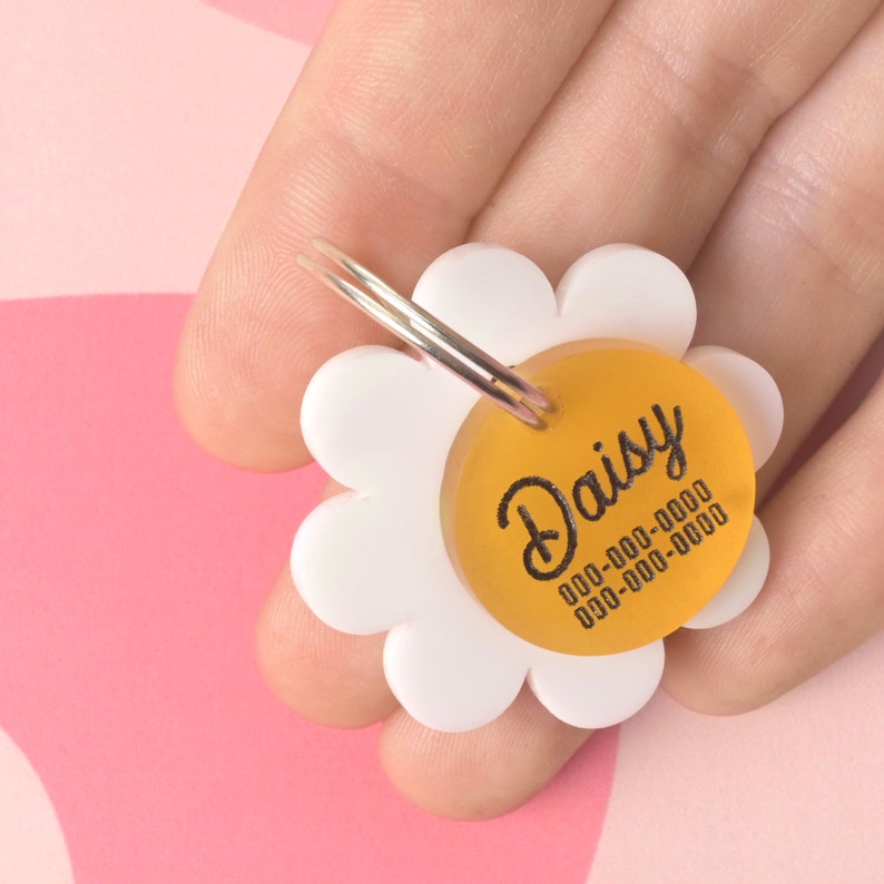 Daisy Flower Personalized Pet Tag ID Tag With Style Summer - Etsy