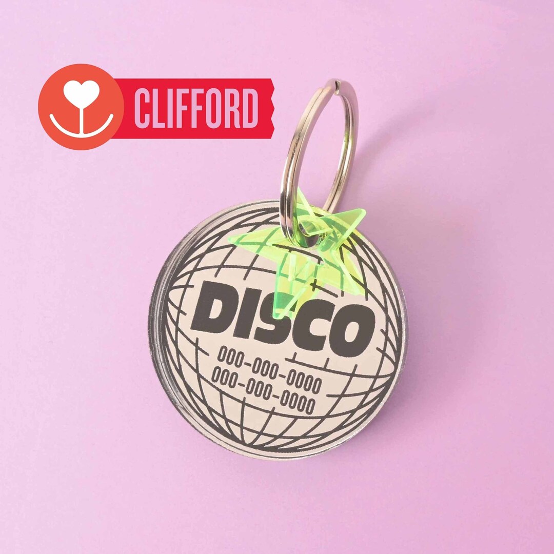 Large Disco Pet Tag, Mirror Disco Personalized Pet Tag the Clifford ...