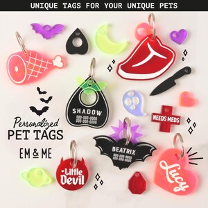Bat Personalized Pet Tag, Goth Style, Creepy Pup, Halloween Cat and Dog ...
