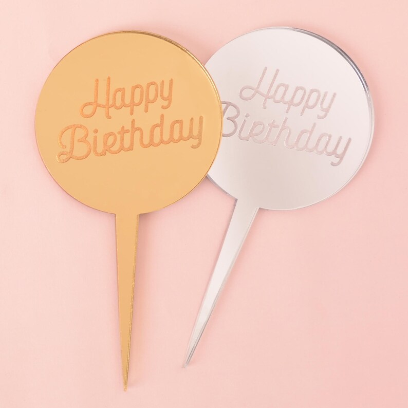Happy Birthday, Gold, Rose Gold, Silver Circle Cake Topper, Birthday ...