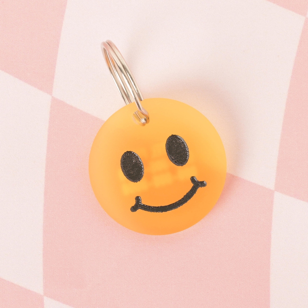 Personalized Yellow Smiley Face Pet ID Tag: Engraved Dog & Cat Tag - Etsy