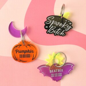 Bat Personalized Pet Tag, Goth Style, Creepy Pup, Halloween Cat and Dog ...