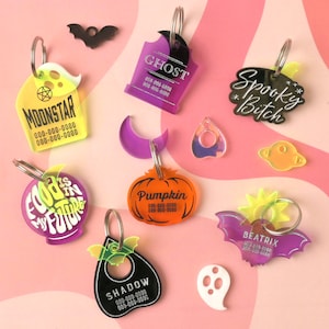 Bat Personalized Pet Tag, Goth Style, Creepy Pup, Halloween Cat and Dog ...