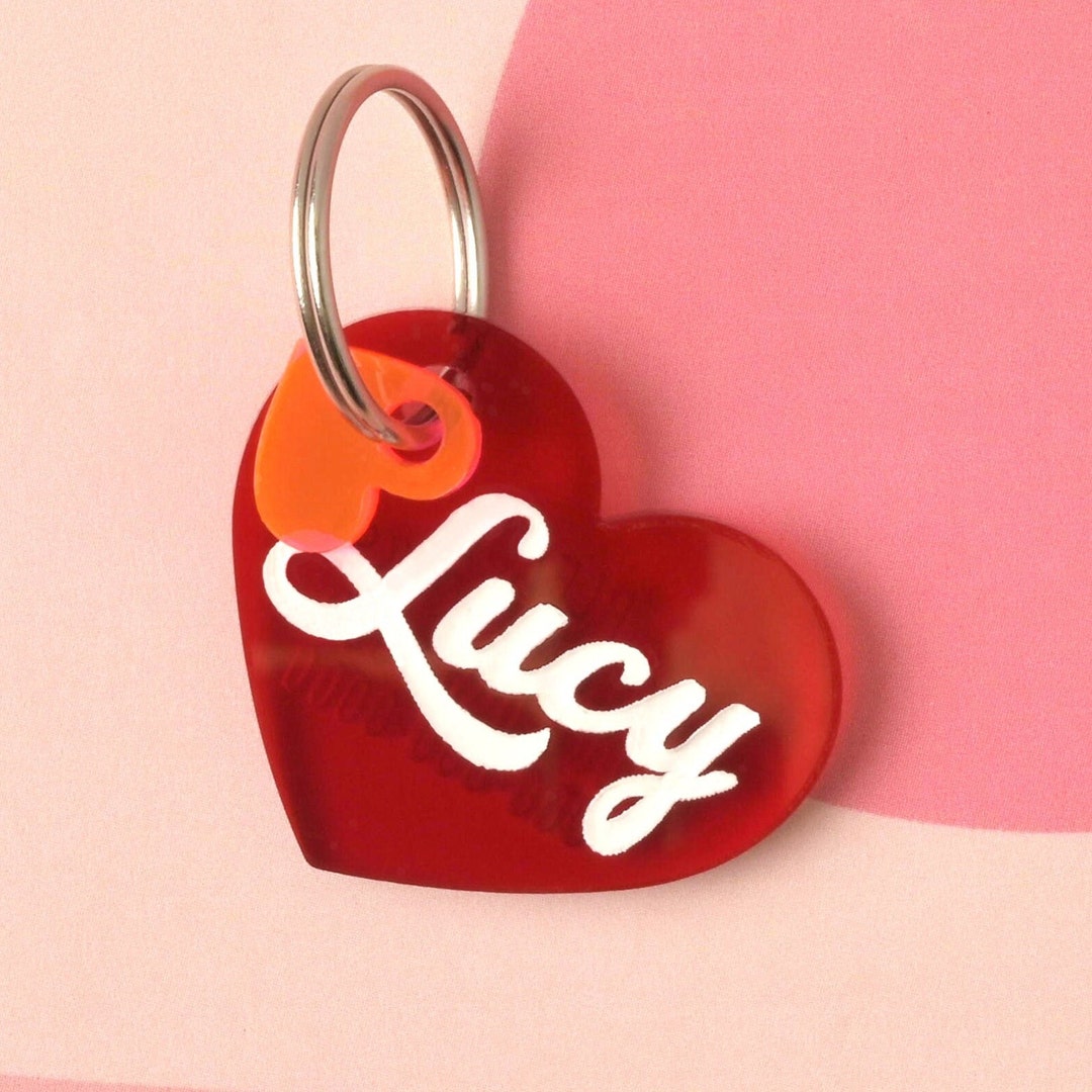 Lucy Heart Personalized Pet Tag | Custom Acrylic Pet ID Tag | Engraved ...