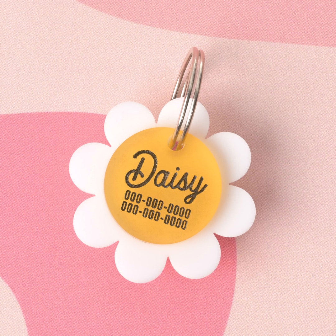 Daisy Flower Personalized Pet Tag ID Tag With Style Summer - Etsy