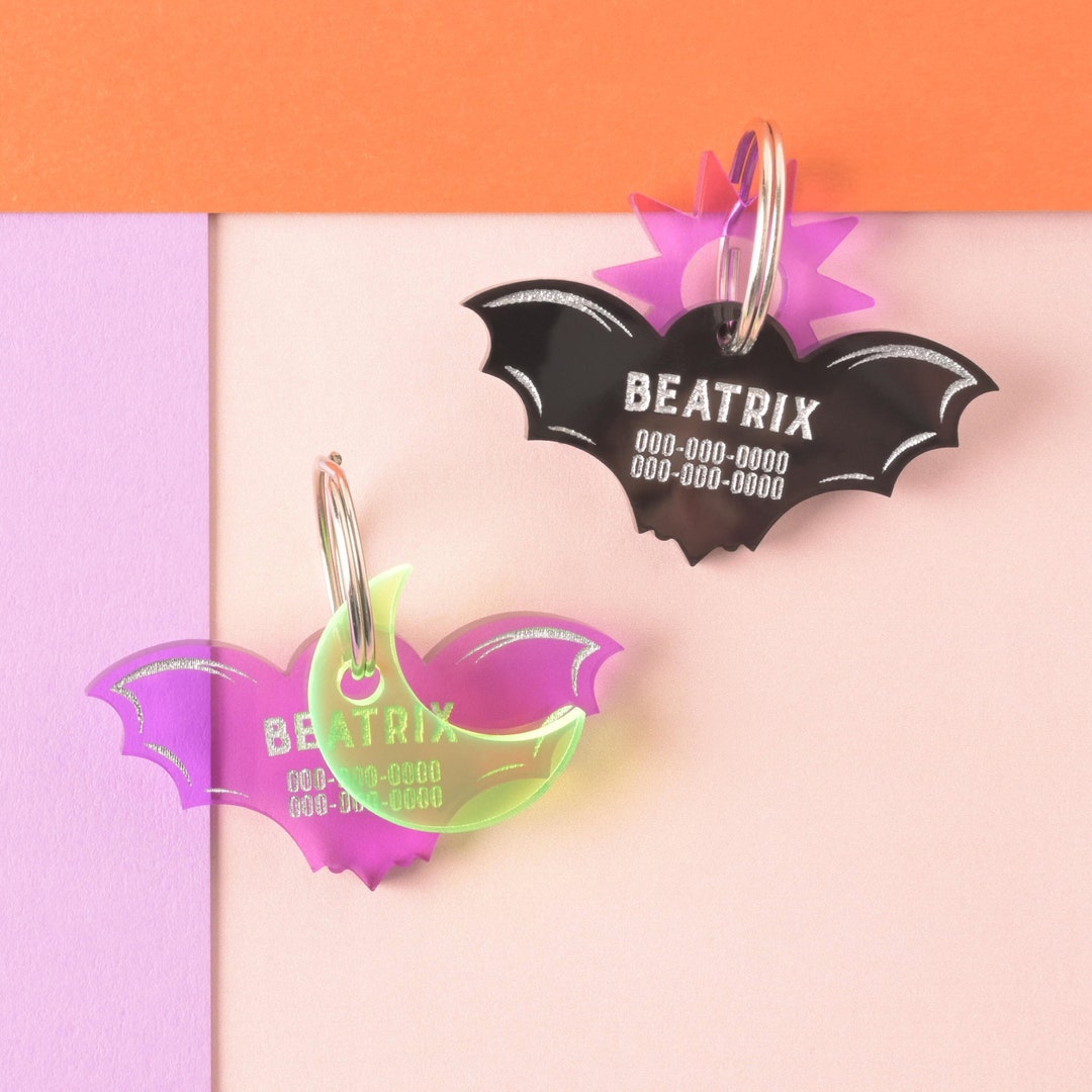 Bat Personalized Pet Tag, Goth Style, Creepy Pup, Halloween Cat and Dog ...