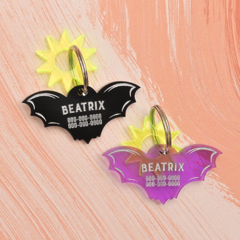 Bat Personalized Pet Tag Goth Style Creepy Pup Halloween - Etsy